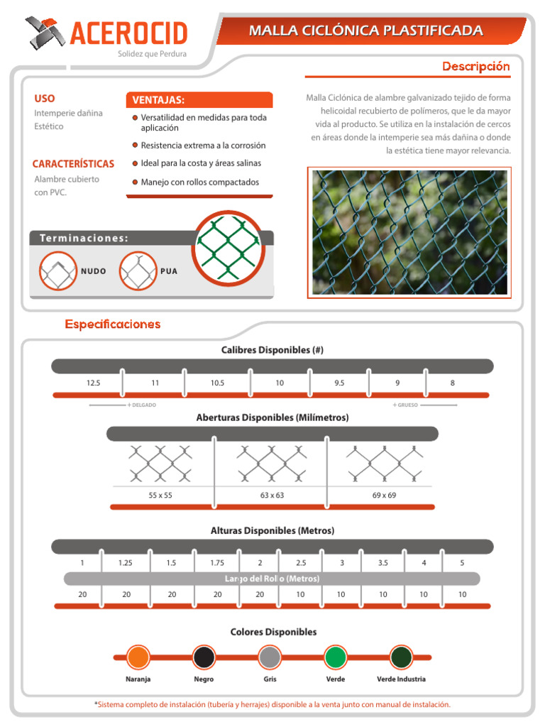 Fichatecnica Mallas-Ciclonica-Plastificada | PDF | Materiales ...