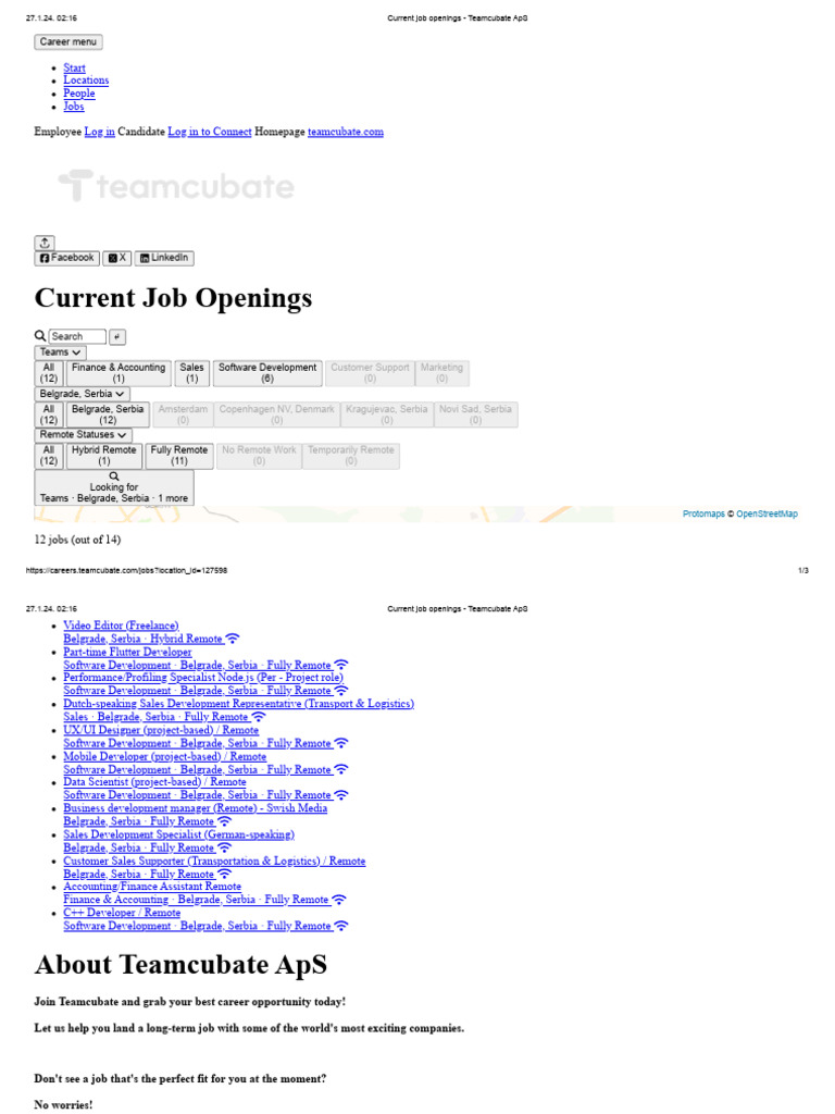 Current Job Openings - Teamcubate ApS | PDF | Serbia | Software