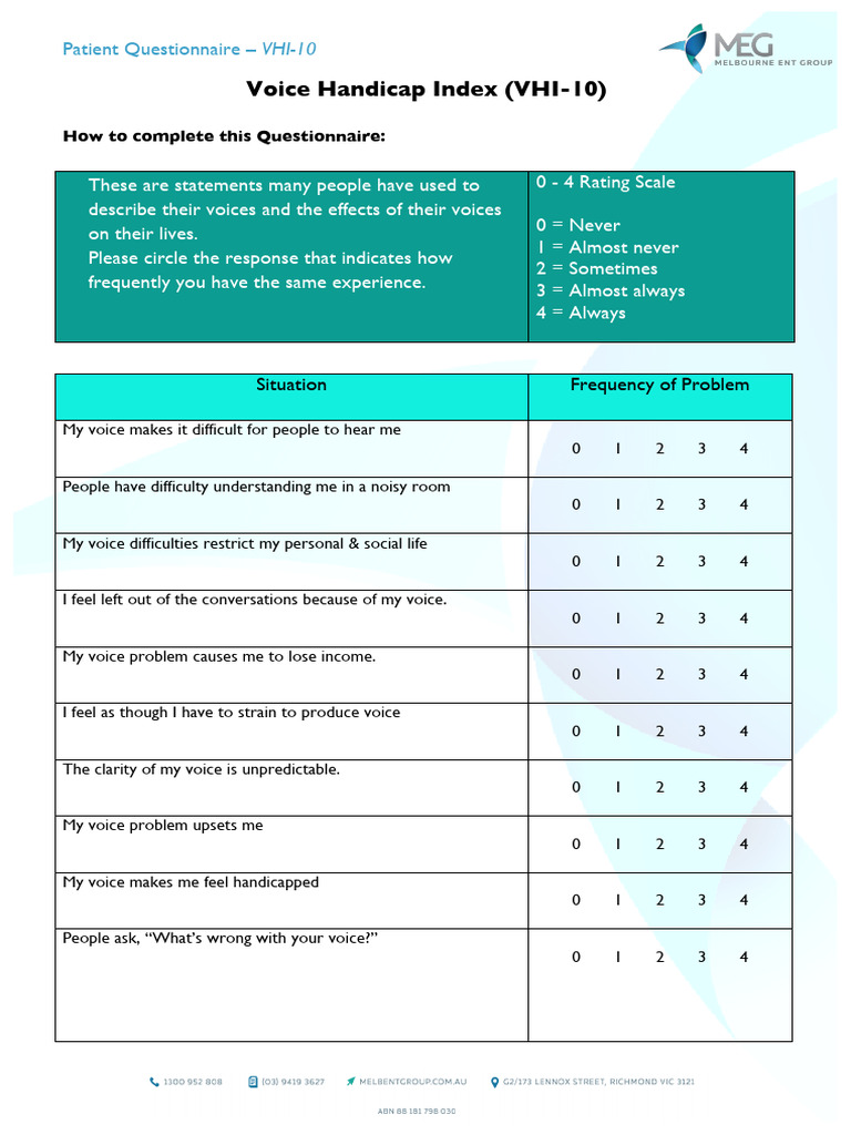 MEG Voice Handicap Index VHI 10 | PDF | Language Arts & Discipline