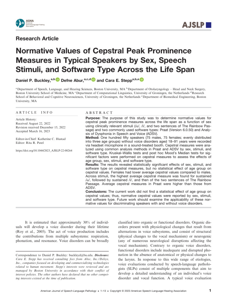 Normative Values of Cepstral Peak Prominence Measures in Typical ...