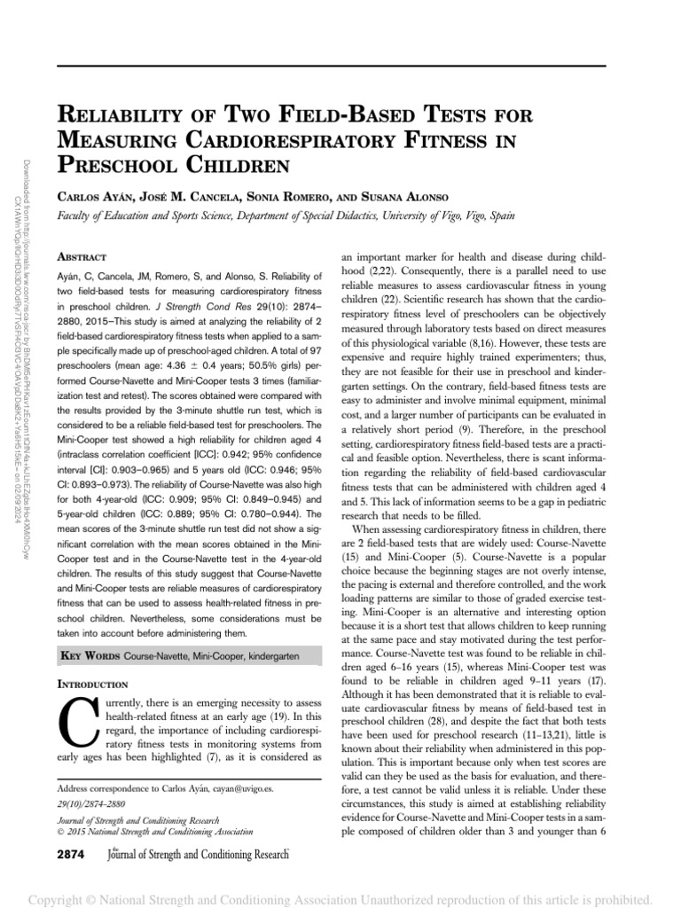 Reliability of Two Field Based Tests For Measuring.96973 | PDF ...