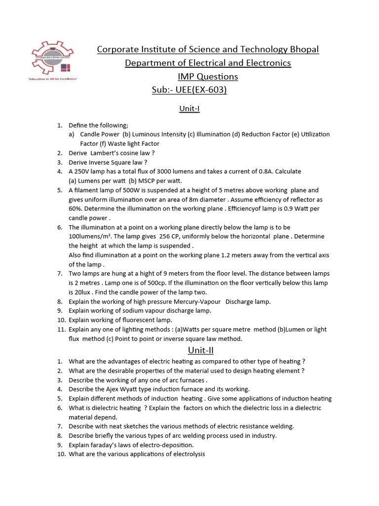 IMP Questions UEE | PDF | Lighting | Locomotives