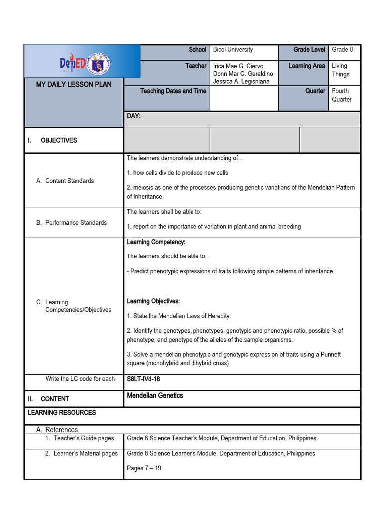Revised Genetics Lesson Plan | PDF | Genotype | Biology