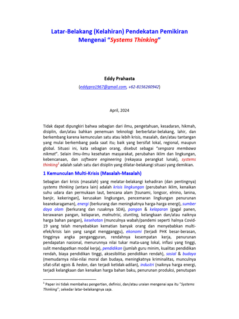 Latar Belakang Hadirnya Systems Thinking | PDF