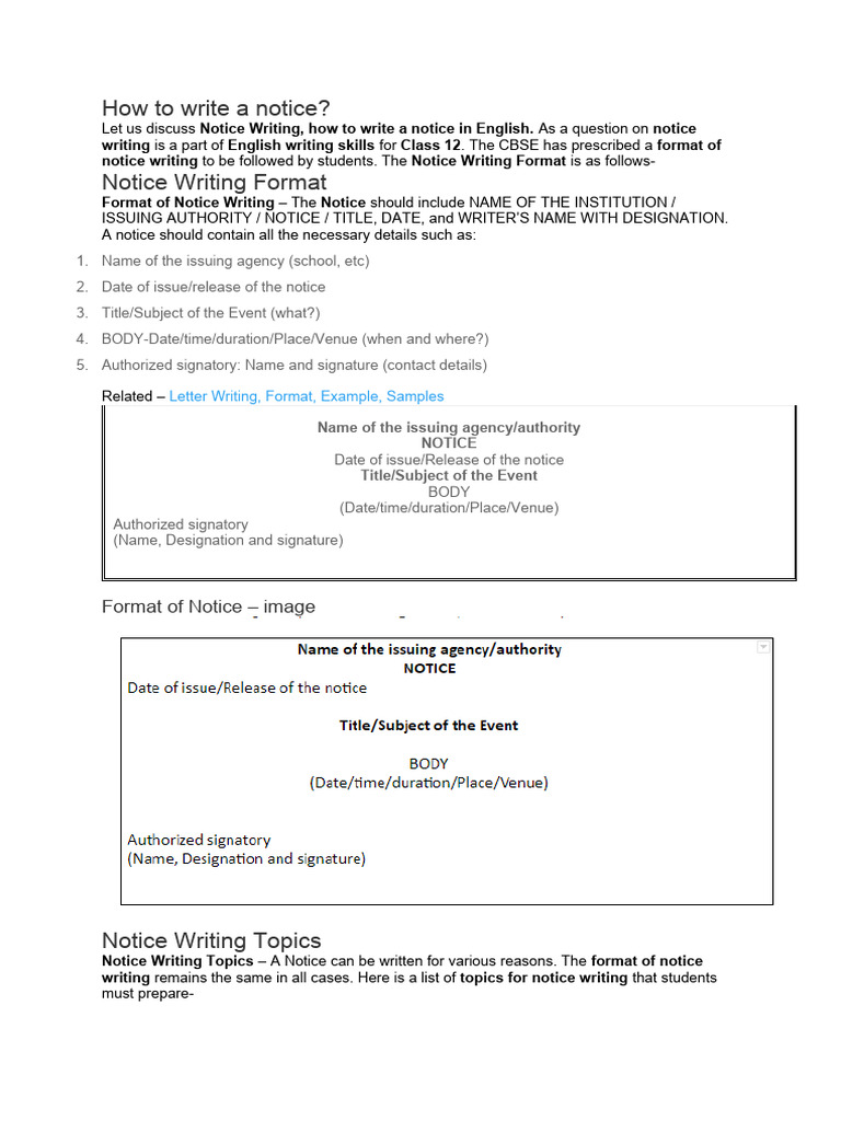 Class 12 Notice Writing Guidelines | PDF | Question | Signature