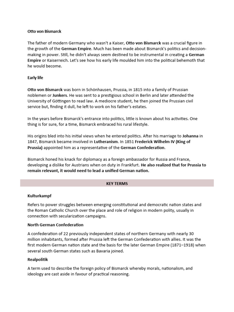 Otto Von Bismarck - Study Material | PDF | German Empire | Otto Von ...