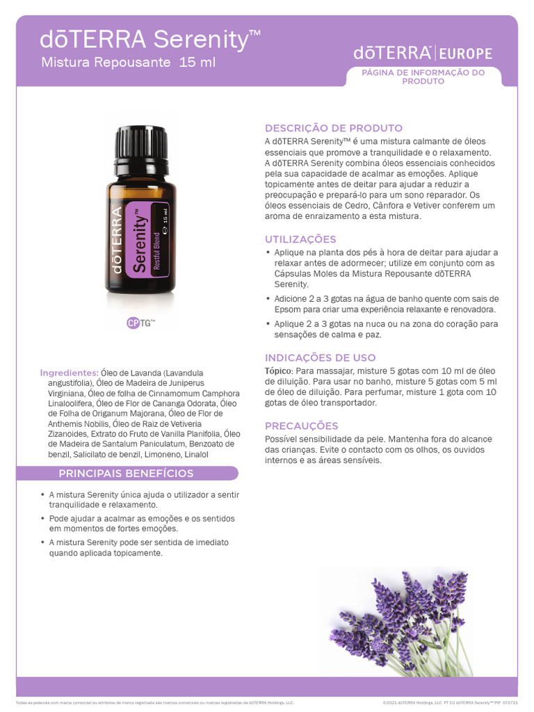 Doterra Serenity Oil Pdf Lavandula Plantas