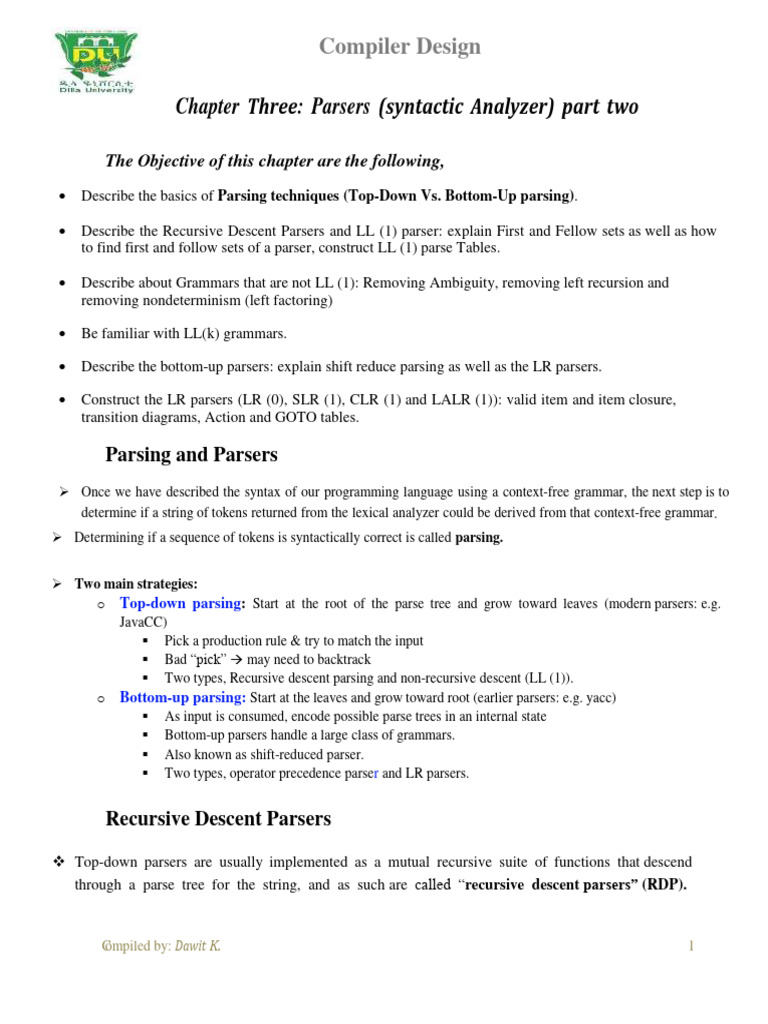 Chapter 3 Syntax Analysis Parsers Part Two Pdf Parsing Metalogic
