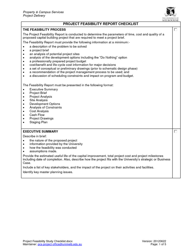 Project Feasibility Study Checklist | PDF | Feasibility Study | Project ...