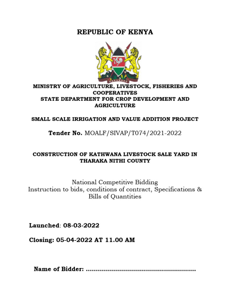 T074 Construction of Kathwana Livestock Sale Yard in Tharaka Nithi ...