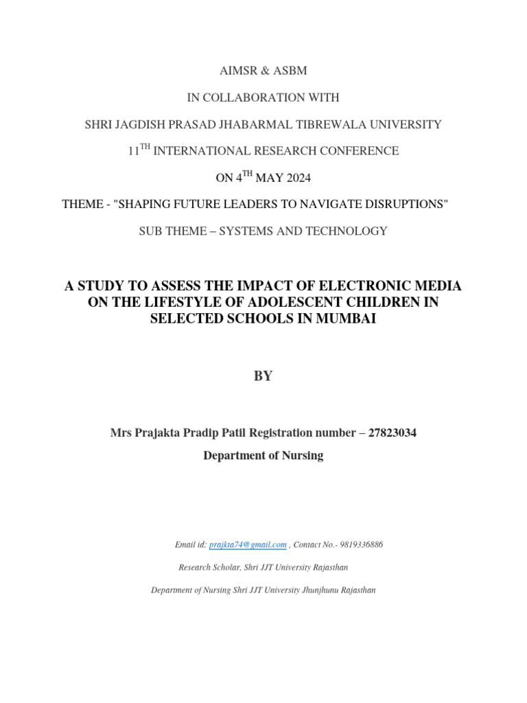 Prajakta Patil | PDF | Adolescence | Survey Methodology