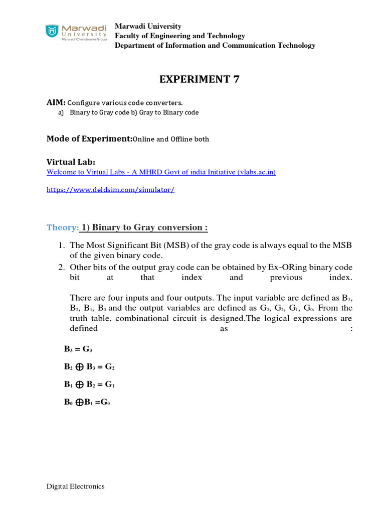 DE experiment 7 | PDF | Bit | Encodings