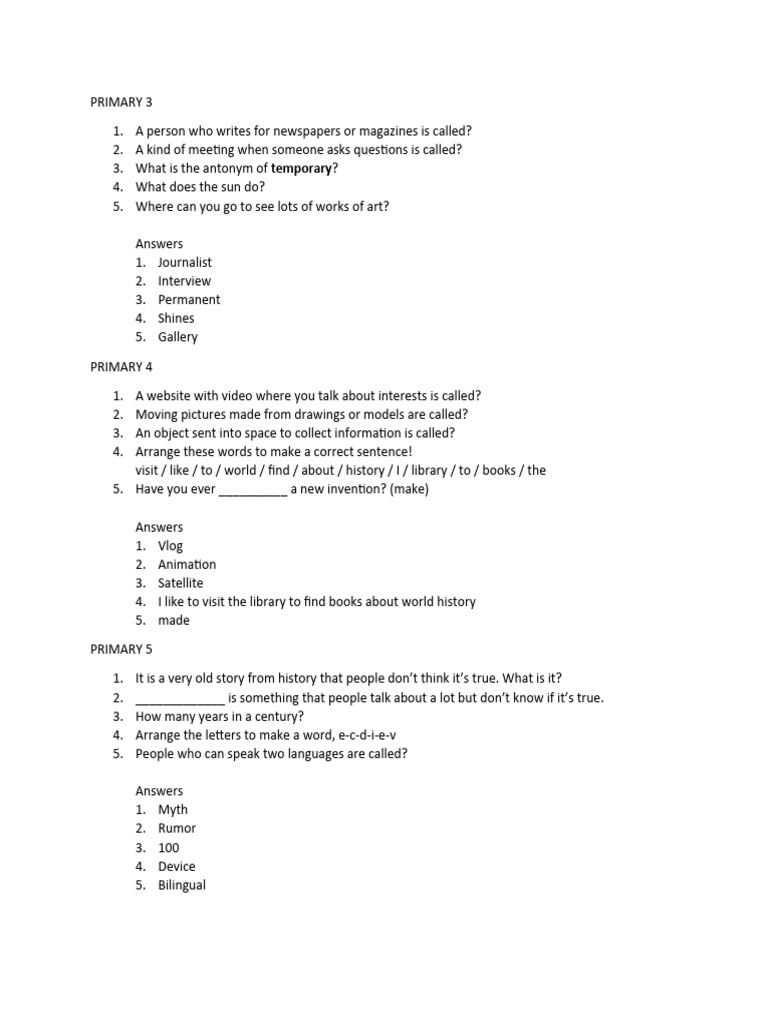 P3-P6 English Questions For Exhibition | PDF