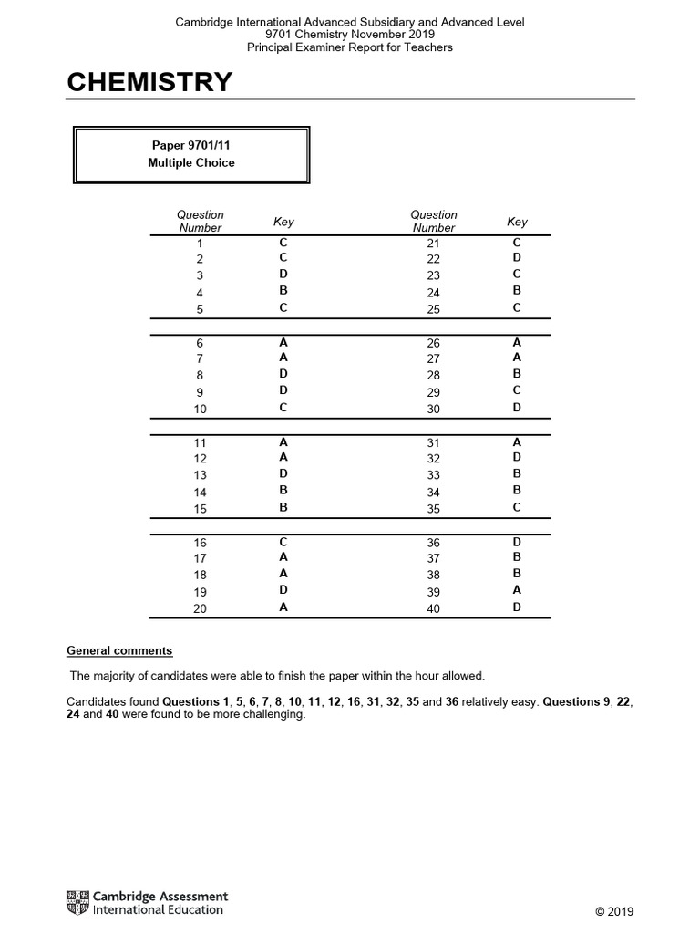 Chemistry: Paper 9701/11 Multiple Choice | PDF | Chemical Reactions ...