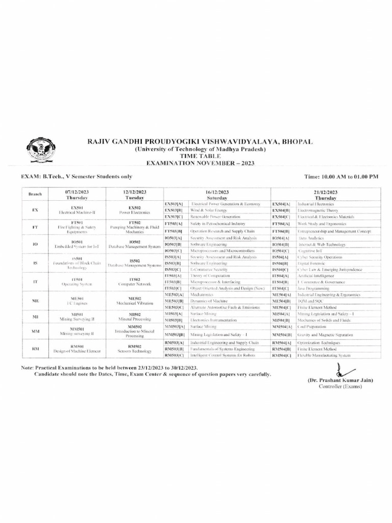 5th Sem Time Table | PDF