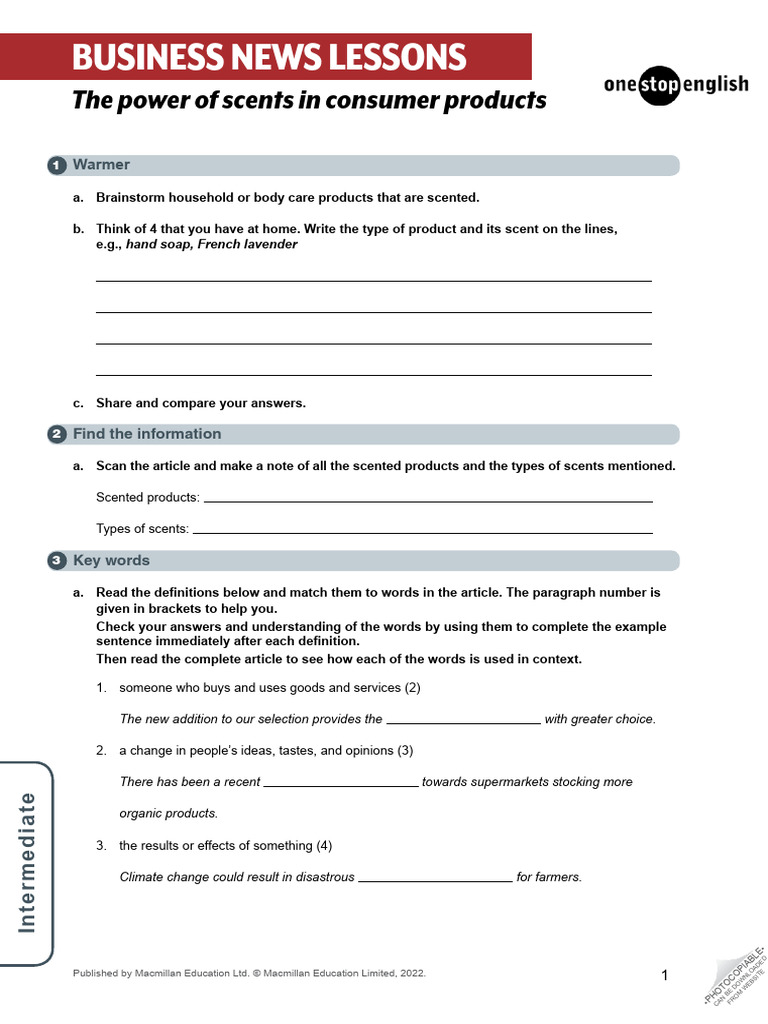 Worksheet For Advanced E. Exerc. Scents in Consumer 'Products ...
