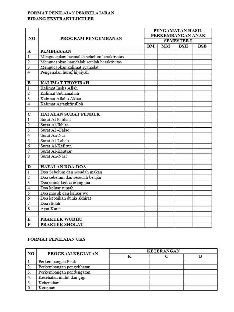 Format Penilaian Pembelajaran | PDF
