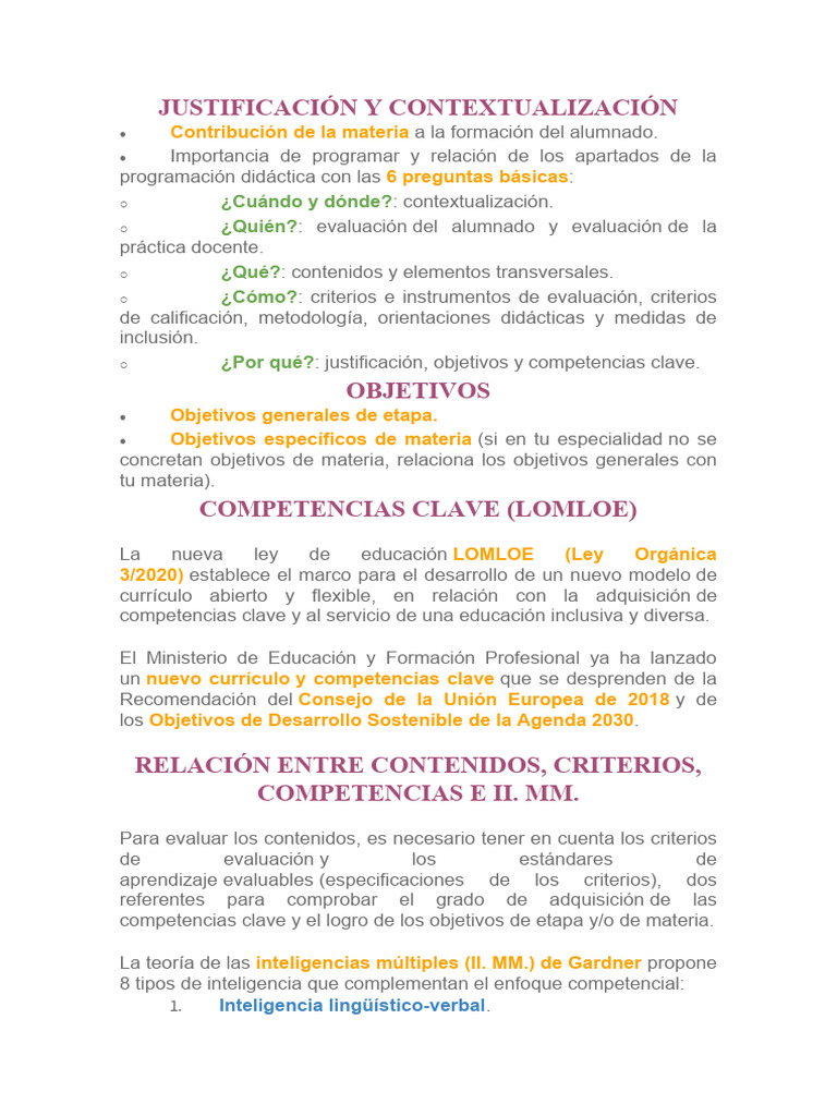 Programación Didáctica y Competencias LOMLOE | PDF | Plan de estudios | Evaluación