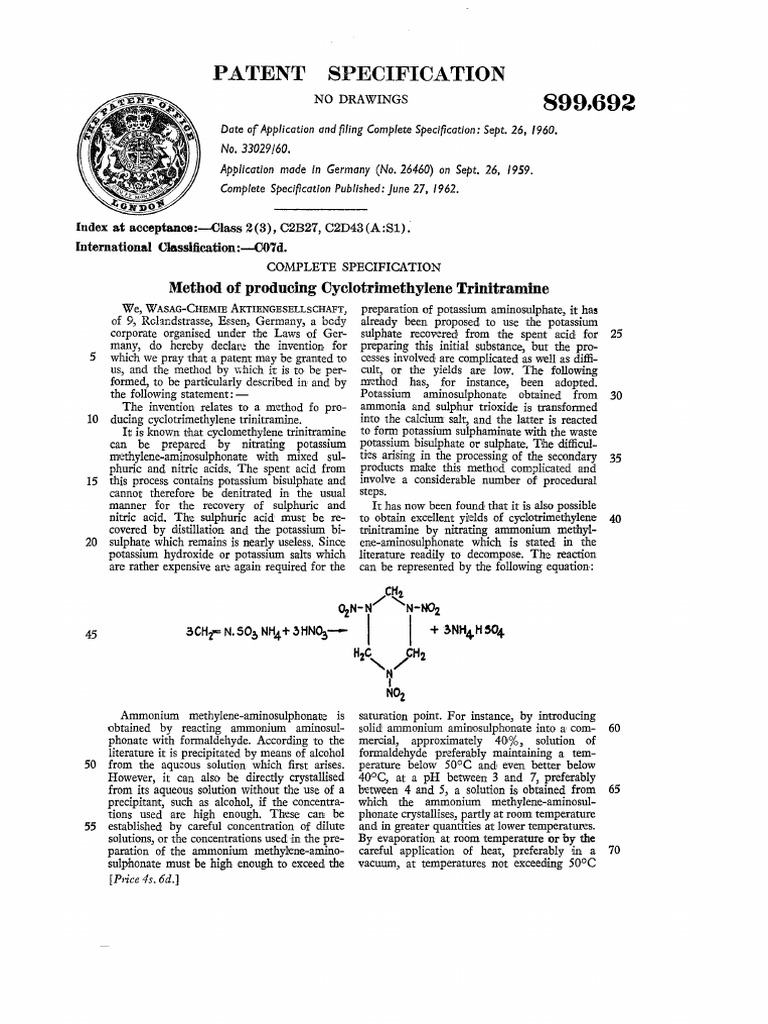 RDX From Sulphamic Acid | PDF