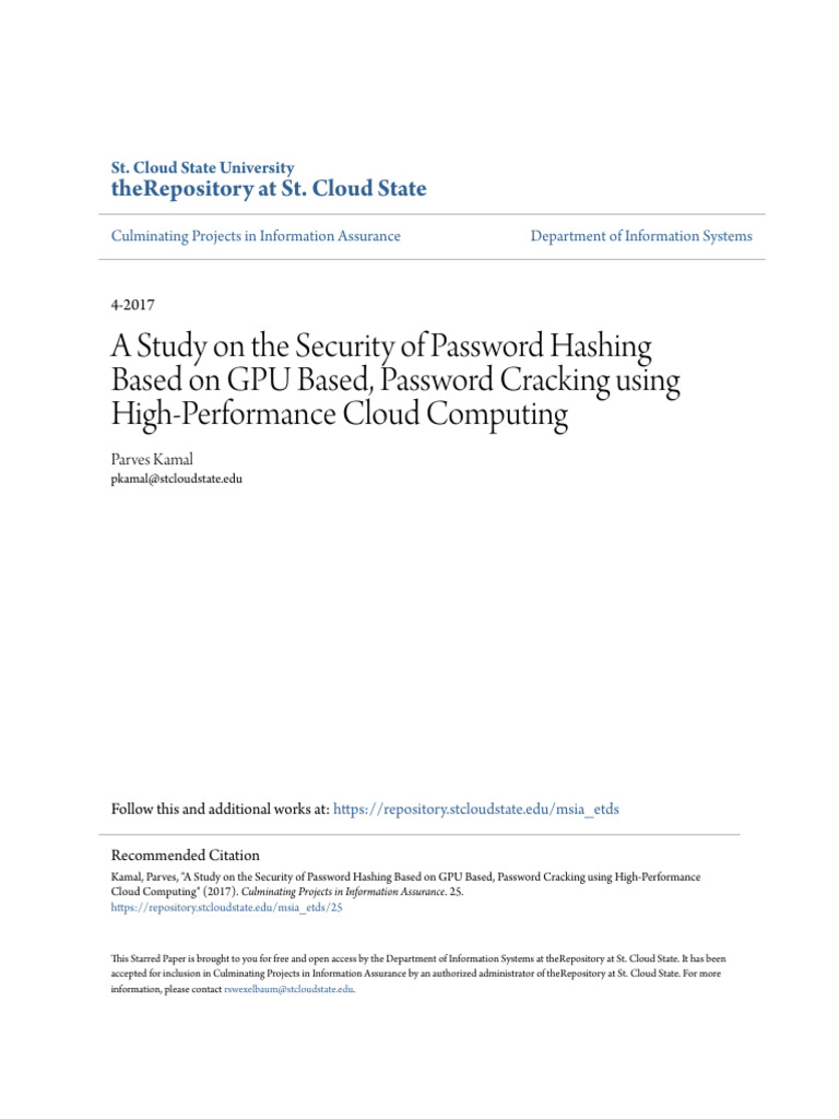 A Study On The Security of Password Hashing Based On GPU Based P | PDF | Password | Cryptography