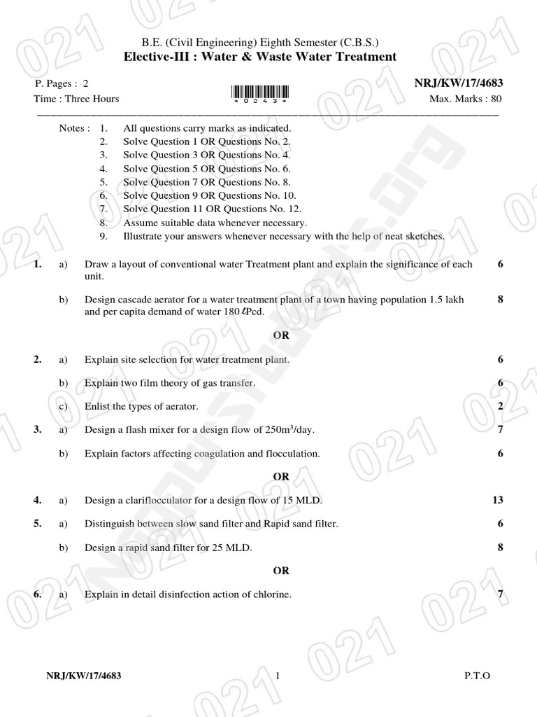 Elective-III - Water Waste Water Treatment w17 | PDF | Sewage Treatment | Water Purification