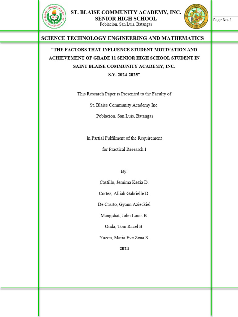Practical Research Paper Chapter 1 2 Group 3 | PDF | Motivation ...