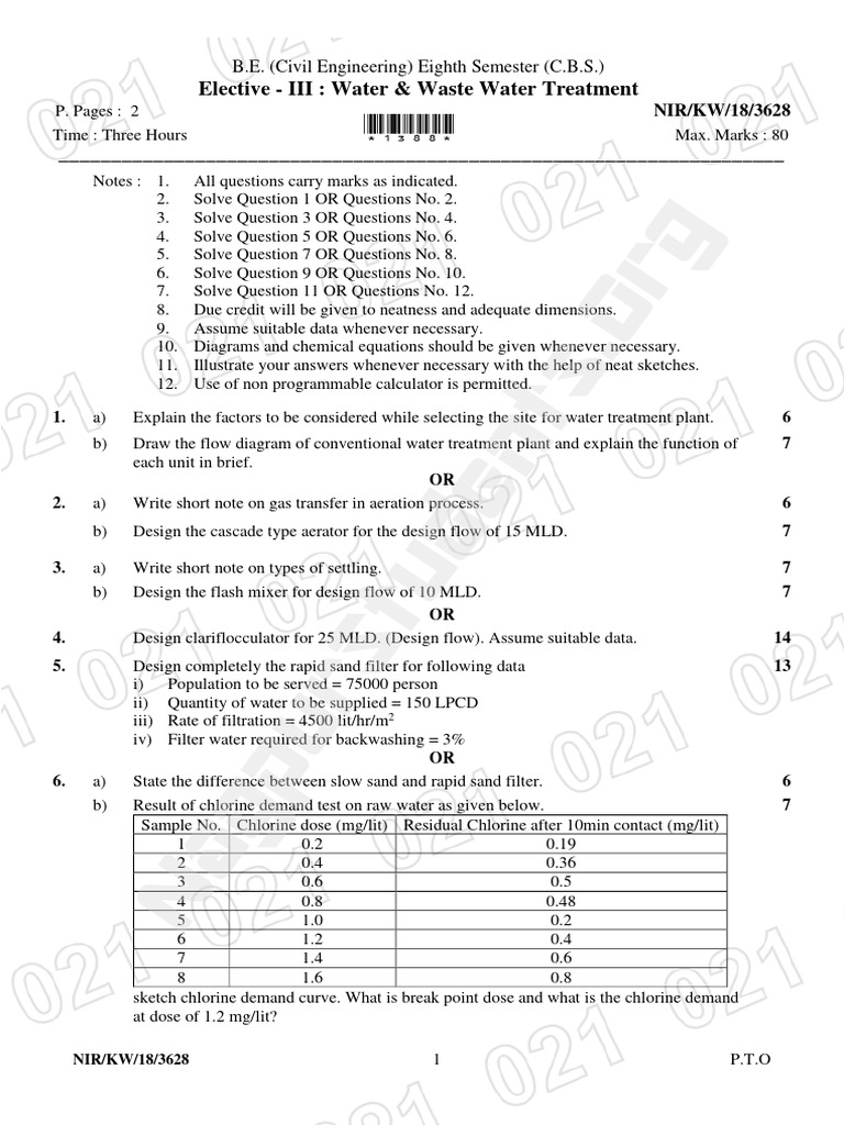 Elective - III - Water & Waste Water Treatment w18 | PDF | Sewage ...