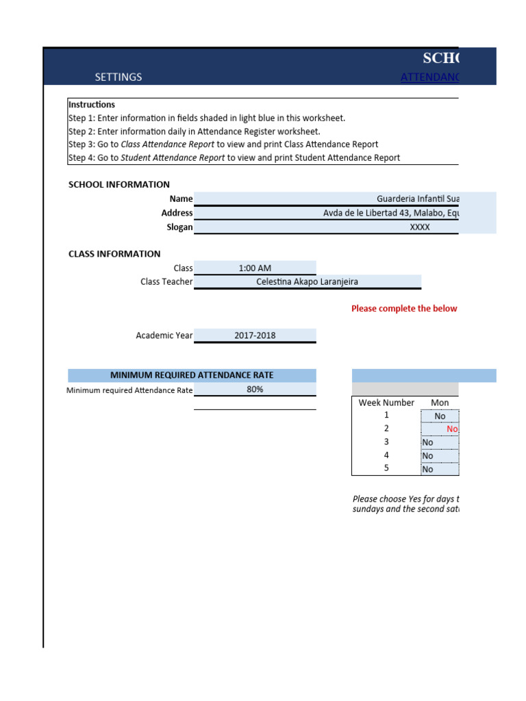 School Attendance Register Template | PDF | Festival | Holidays
