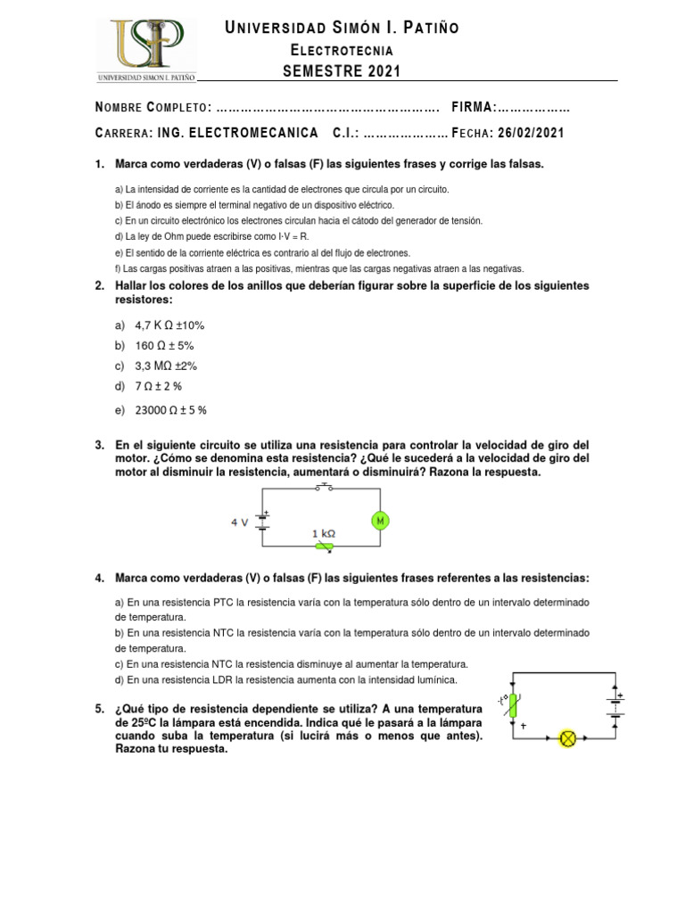Examen 1er Parcial | PDF | Diodo | Corriente eléctrica