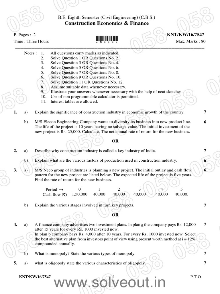 Construction Economics & Finance Exam Guide | PDF | Monopoly | Investing
