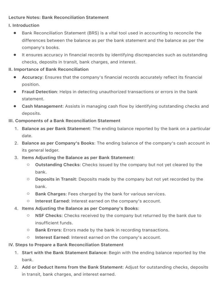 Bank Reconciliation Statement Overview | PDF | Banks | Deposit Account