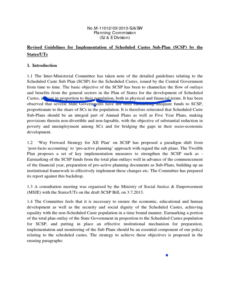 Revised Guidelines For Implementation of Scheduled Castes Sub-Plan ...