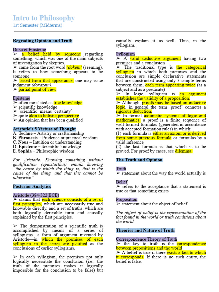 Reviewer in Intro To Philo | PDF | Truth | Knowledge