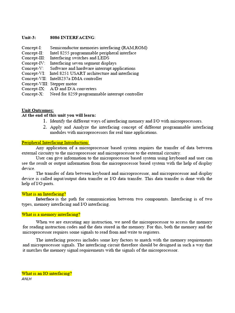 Mpmc 3 Concept Oriented Notes Pdf Inputoutput Computer Data 