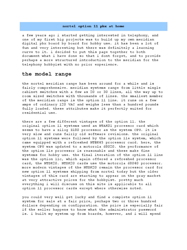 Nortel Option 11 PBX at Home | PDF | Password | Backup