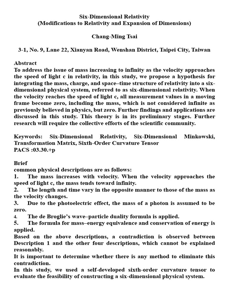 Six Dimension Relativity (Modification of Relativity and Dimension Expansion | Download Free PDF ...