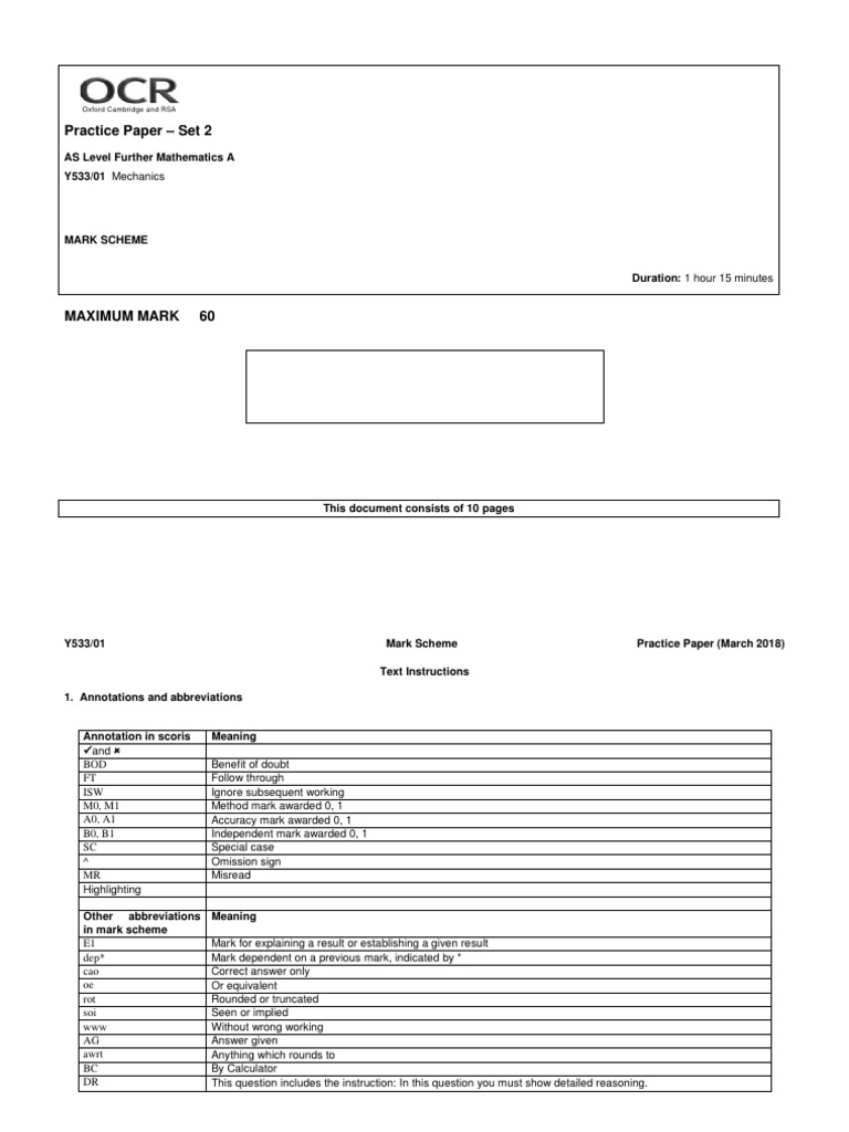 OCR Further Mathematics Mechanics PP2 MS | PDF | Accuracy And Precision ...