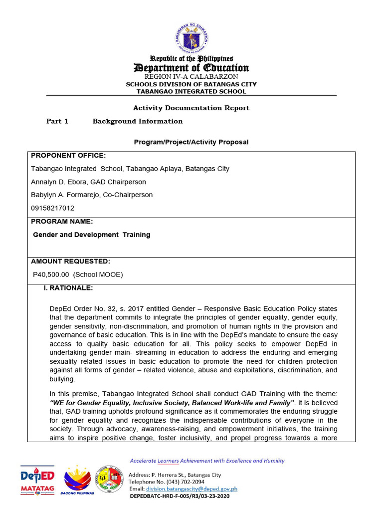 TIS GAD Activity Documentation Report Template | PDF | Gender Equality ...
