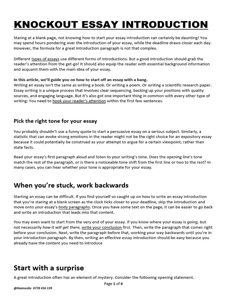 Knockout Essay Introductions | PDF | Nature Versus Nurture | Essays