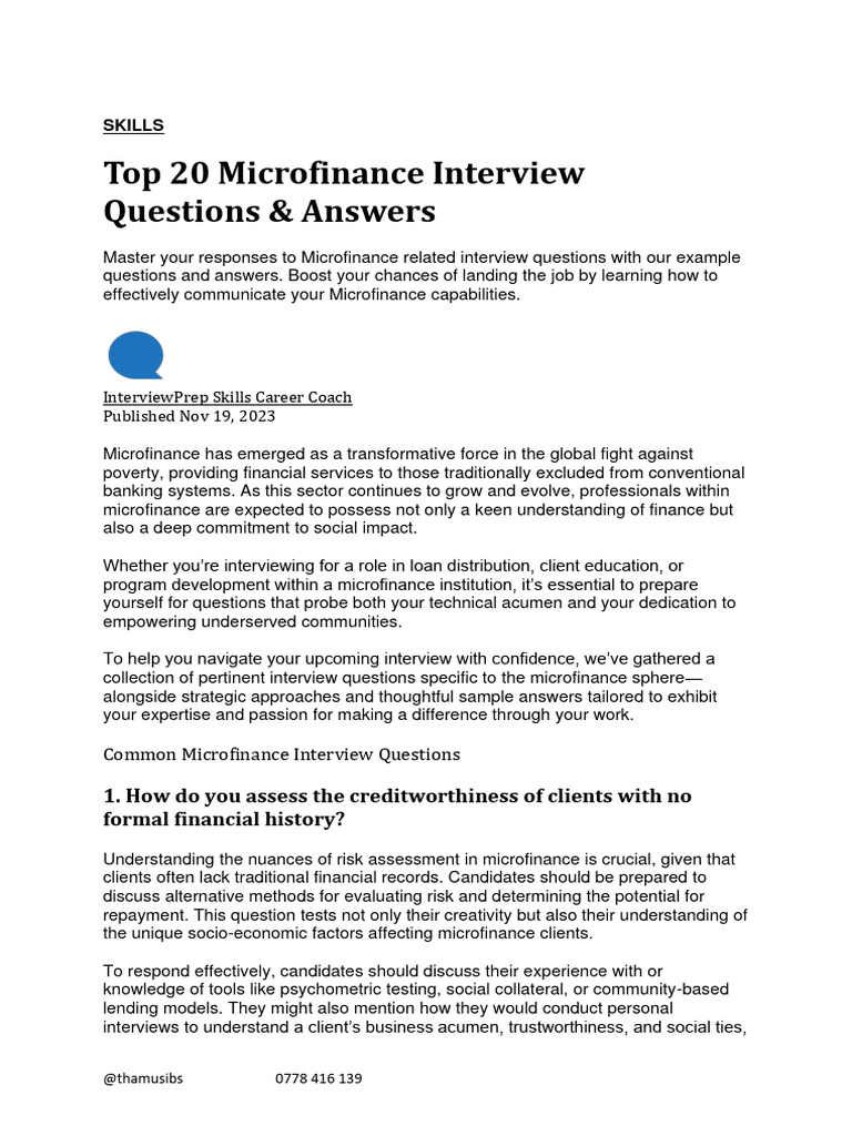 Interview Q in MFI | PDF | Microfinance | Microcredit