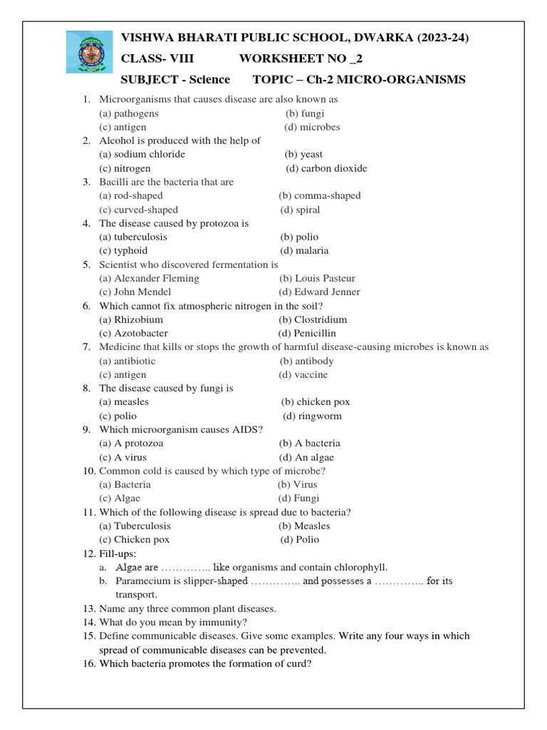 ch-2 Microorganisms Worksheet | PDF