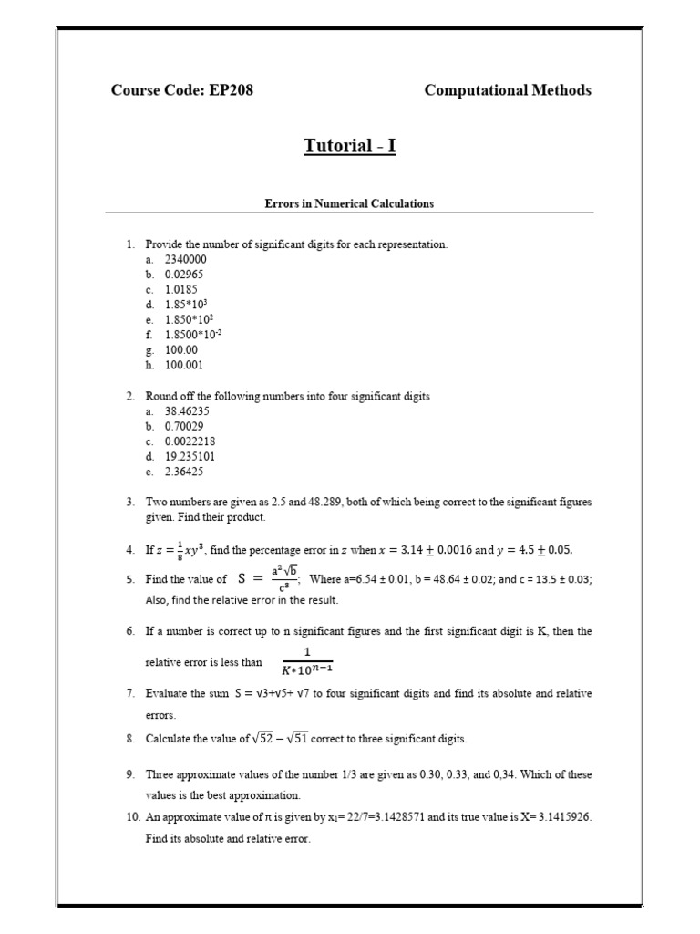 Tutorial I EP208 | PDF | Significant Figures | Numbers