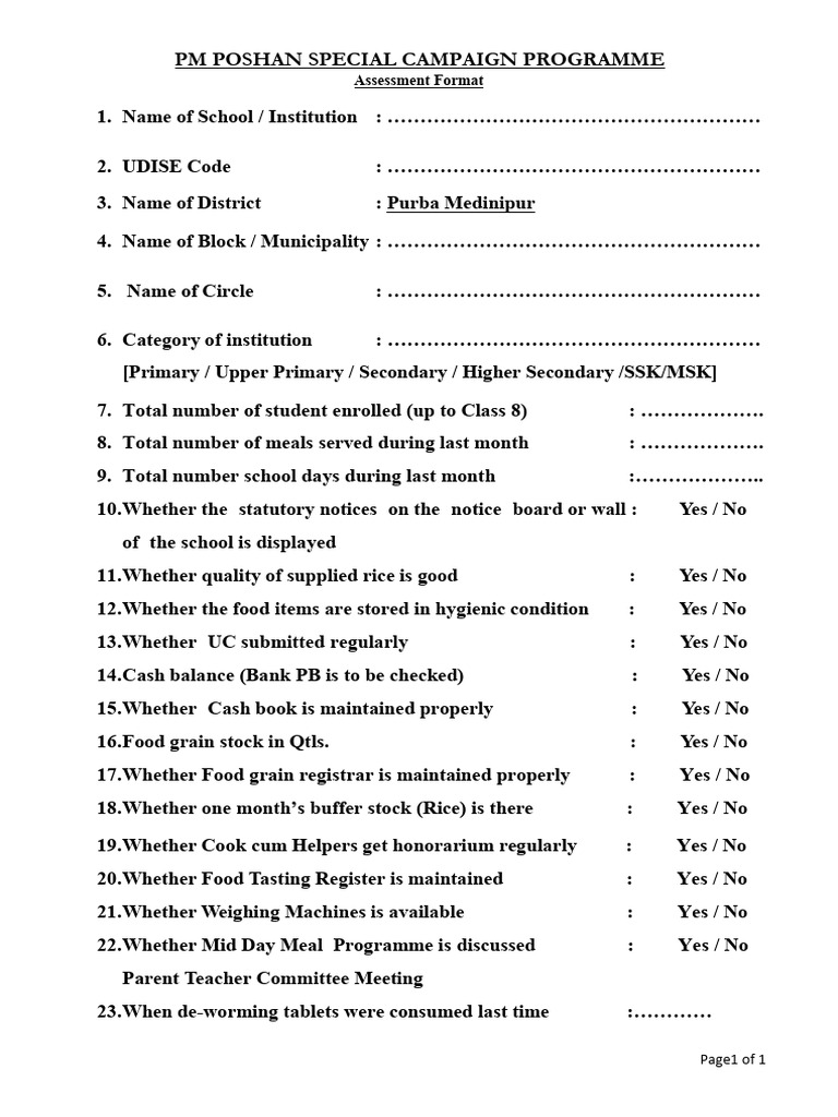 PM POSHAN SPECIAL CAMPAIGN PROGRAMME | PDF