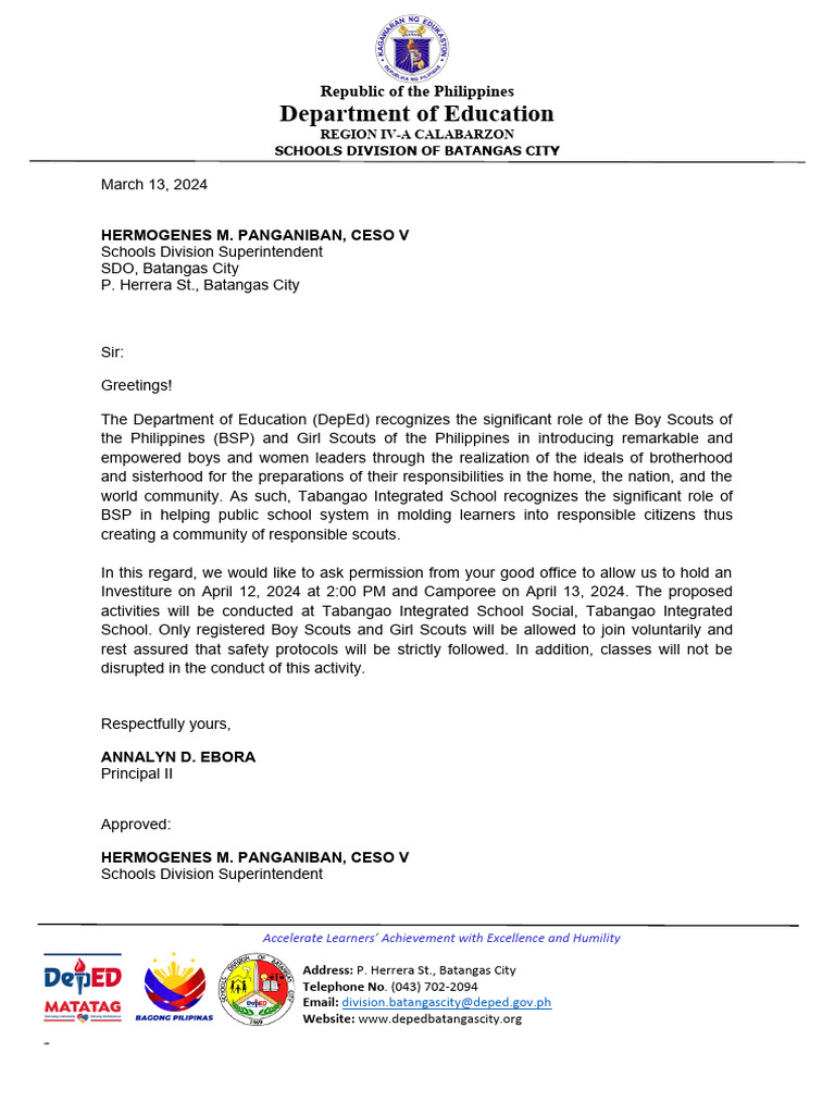 Request Letter To SDS Investiture | PDF