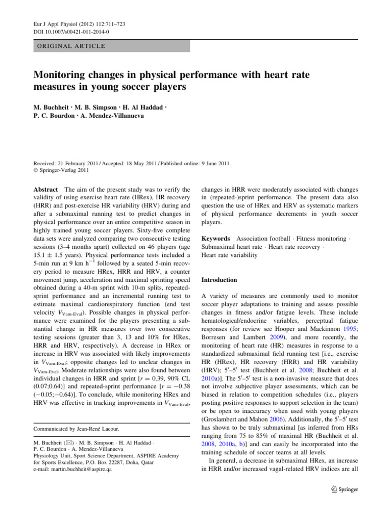Monitoring Changes in Physical Performance With Heart Rate Measures in ...