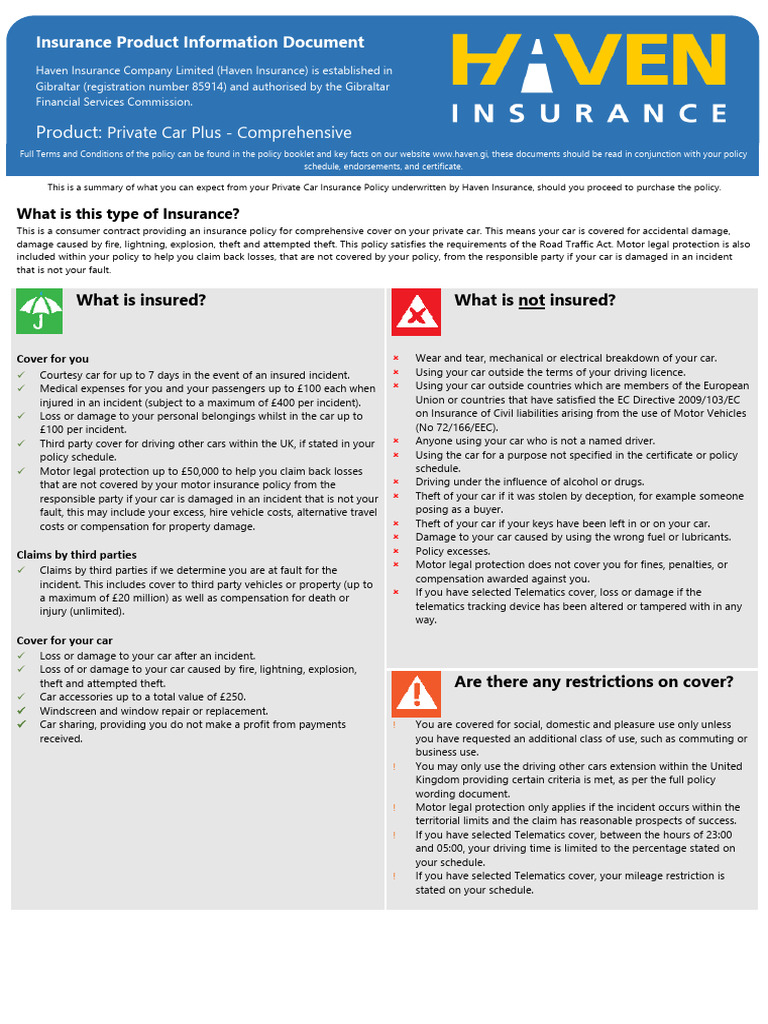 IPID Private Car - Plus Comprehensive v1.5 | PDF | Vehicle Insurance ...