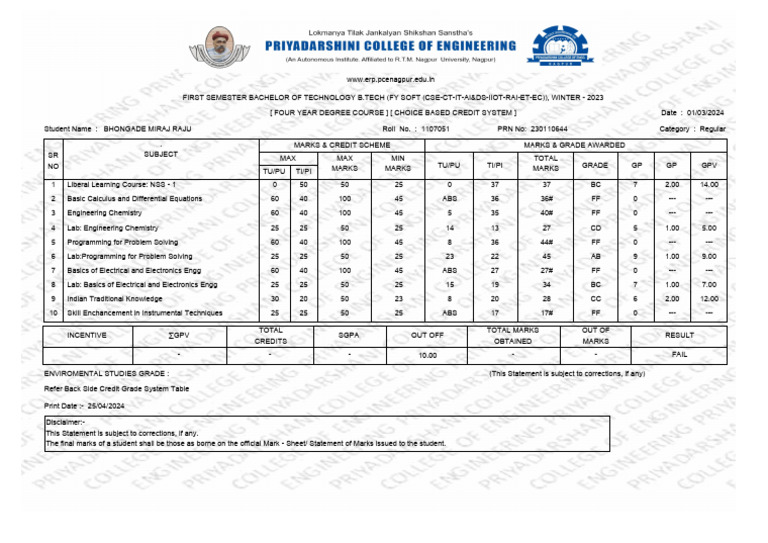 Pce Marksheet | PDF | Engineering