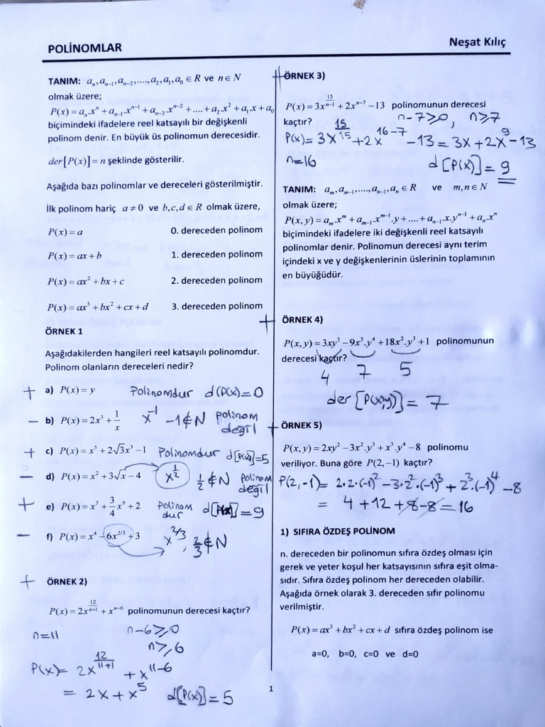 Polinomlar Cozumlu Sorular | PDF