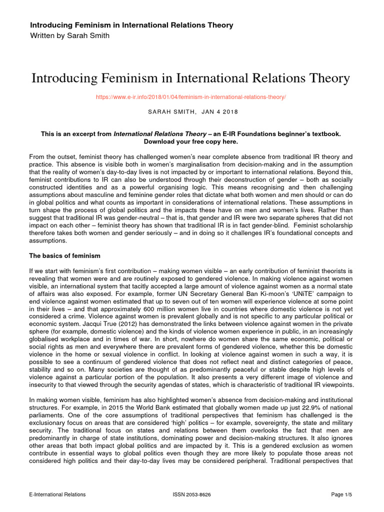 Introducing Feminism in International Relations Theory | PDF | Gender ...
