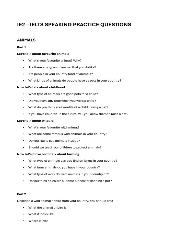 IELTS Speaking Practice: Animals & Environment | PDF | Invention | Clothing